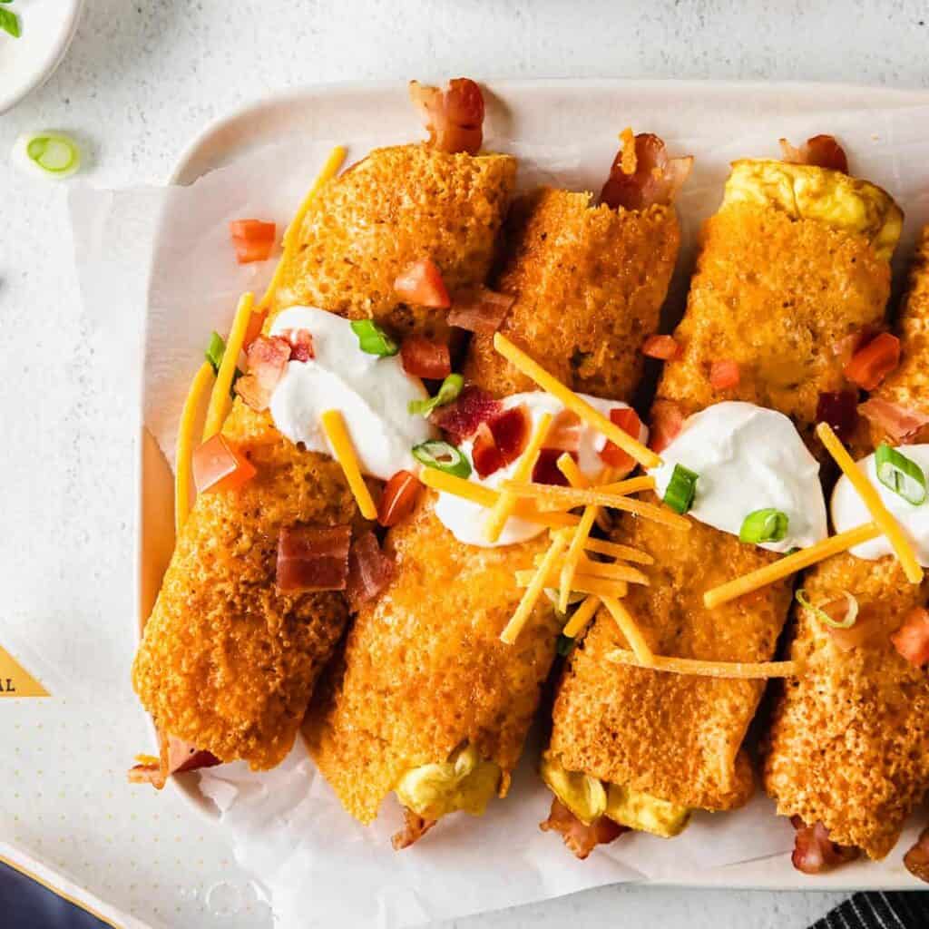 Bacon and Egg Breakfast Taquitos (w/ cheese wraps) - The Cheese Knees